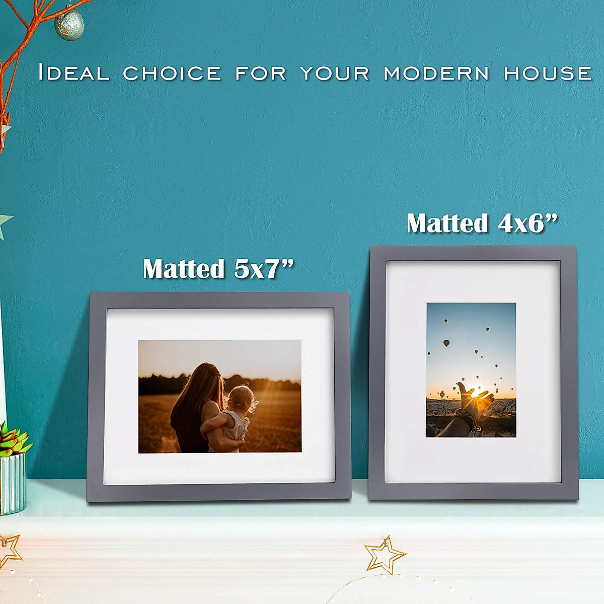 Egofine 8x10 Picture Frame Made of Solid Wood, Covered by Plexiglass for Pictures 4x6 or 5x7 with Mat or 8x10 Without Mat, Table Top Display and Wall Display Photo Frame, Dark Gray