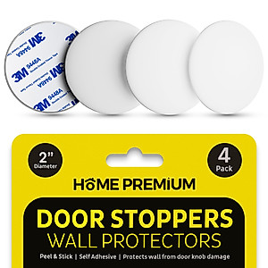 Door Stoppers Wall Protector - Durable Door Stops for Wall with Strong Adhesive - Easy to Install Wall Protectors from Door Knobs Damage (4 Pack, White)