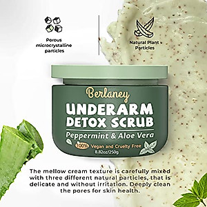 Armpit Detox Scrub 8.8 oz with Peppermint, Aloe Vera and Walnut Shell Powder, Underarm Scrub Helps on Removing Odor, Deep Cleanse & Exfoliating, also for Legs, Knee, Feet, Hands Whole Body