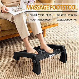 Foot Rest,6 Height Adjustable Foot Rest for Under Desk at Work,Ergonomic Under Desk Footrest with Massage Particle and Rollers,Office Under Desk Foot Stool for Promote Leg Circulation,Relieve Pressure