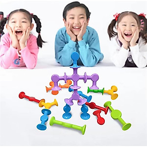 OUCJIED Suction Bath Toys for Toddlers | Sucker Silicone Building Blocks | Kids Rubber Suction Toys | Window Suction Toys | Suction Toys for Kids | Suction Cup Preschool Toys-24Pcs(Color Mixing)