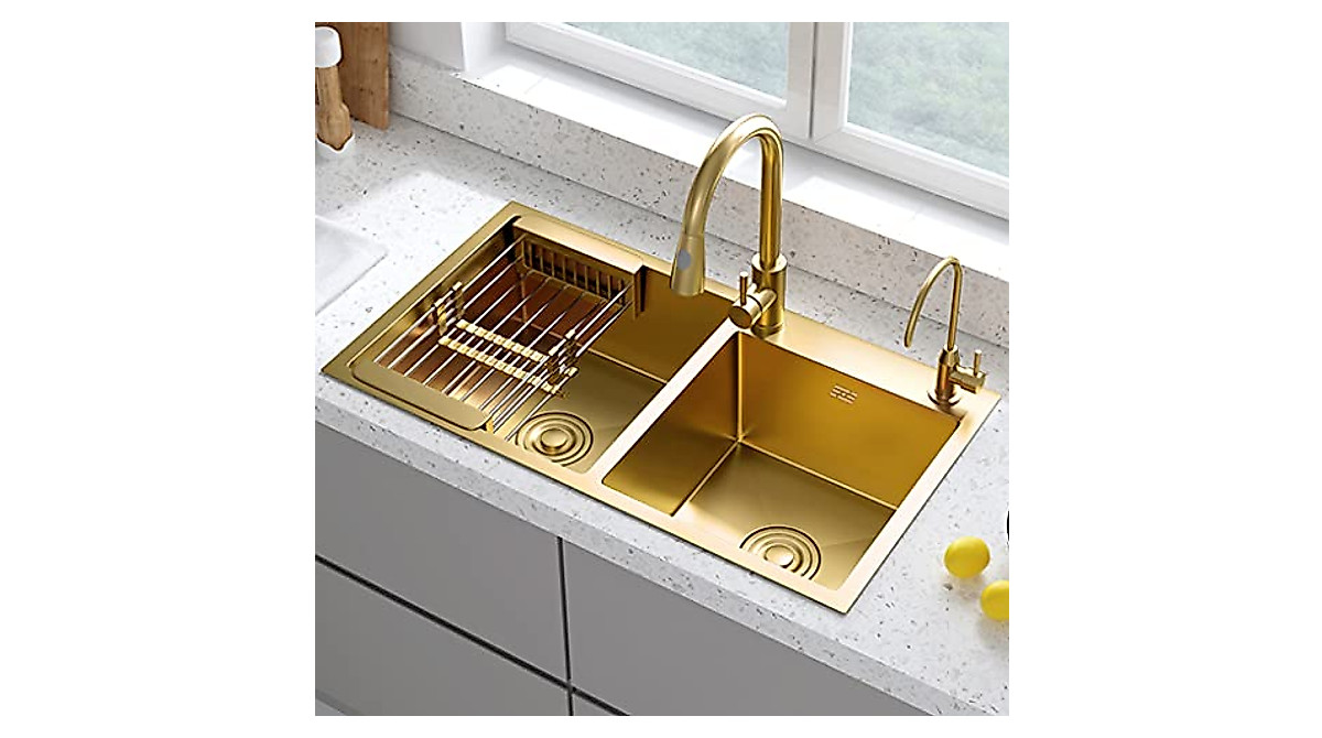 Gold Double Bowl Kitchen Sink - Durable 304 Stainless Steel