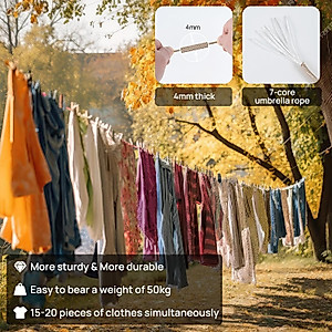 Zmains Retractable Clothesline Outdoor, Adjustable 32.8ft Travel Clothesline Portable Clothesline for Outdoor/Indoor Laundry Rope with 10pcs Stoppers 20pcs Windproof Clothespins 4pcs Hooks
