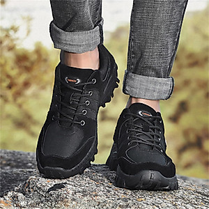 JiuQing Men's Hiking Shoes Trail Running Shoes Waterproof Low Rise Outdoor Walking Boots,Black,8