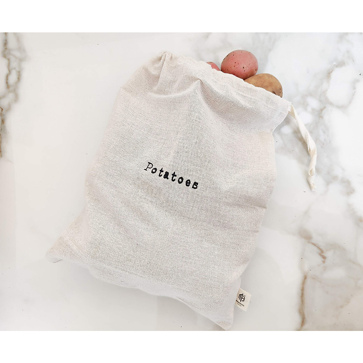 Montecito Home - 100% Linen Onion and Potato Linen Bags, Potato Sacks, Potato Keeper, Washable Storage Bags, Storage For Pantry- Combo Set - Two 15"x12" Farmhouse Artisan Linen Bags - White