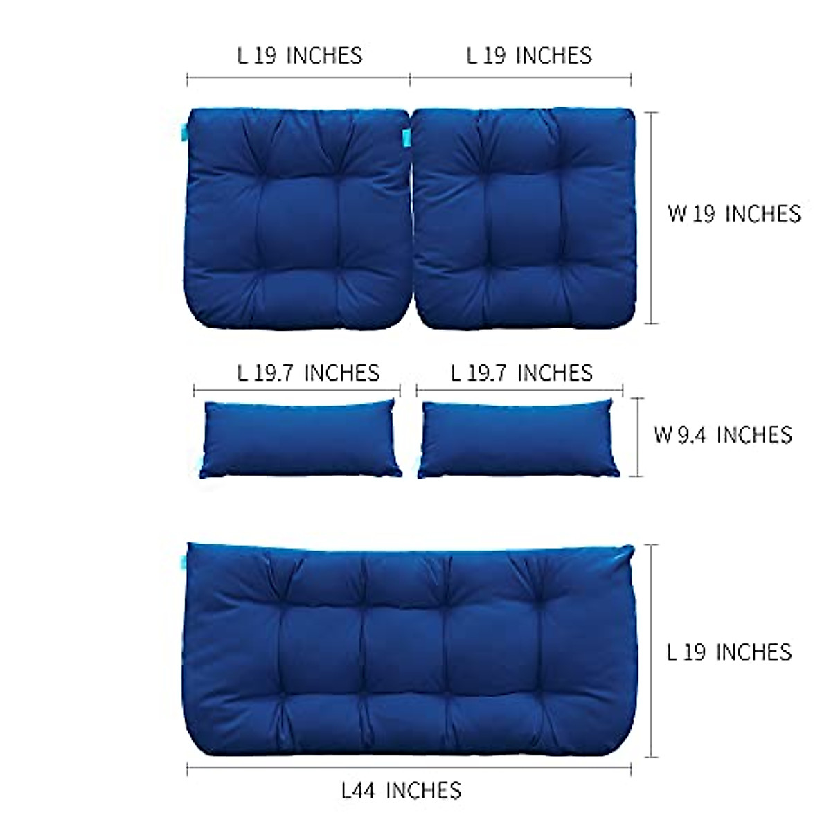 QILLOWAY Outdoor Patio Wicker Seat Cushions Group Loveseat/Two U-Shape/Two Lumbar Pillows for Patio Furniture,Wicker Loveseat,Bench,Porch,Settee of 5 (Navy Blue)