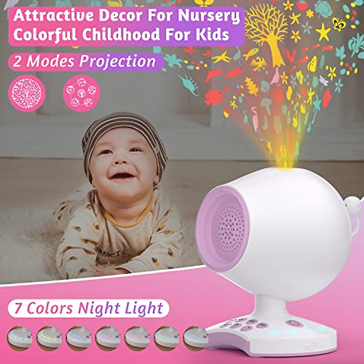 White Noise Machine for Baby, 20 Soothing Sounds Lullaby Sound Machine with Night Light, Projector, Volume Control, Auto-Off Timer, Noise Canceling for Sleep Aid, Nursery, Registry Gift for Kids