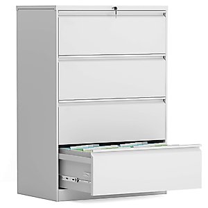 Aobabo 4 Drawer Lateral Steel File Organizing Cabinet with Locking System and Adjustable Hanging Bars for Letter/Legal Size Paper, White