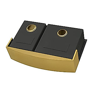 Ruvati 33-inch Satin Brass Matte Gold Stainless Steel 60/40 Double Bowl Apron-Front Farmhouse Kitchen Sink - RVH9742GG