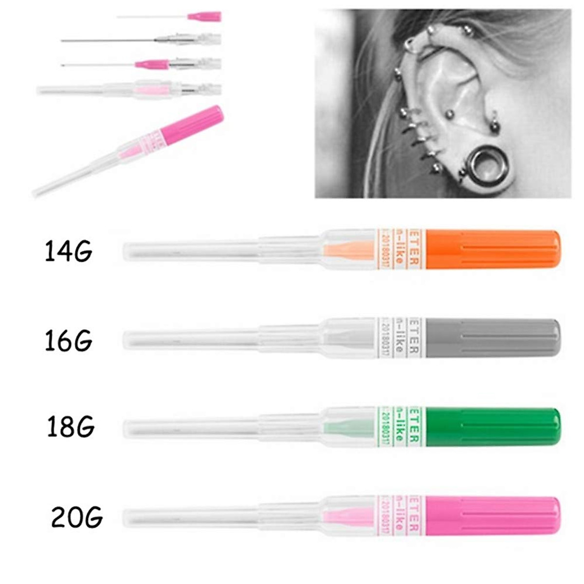 Piercing Needles - Tazay 8PCS Mixed 14G 16G 18G 20G Ear Nose Piercing Needles IV Catheter Needles for Piercing Sterilised Body Tattoo Piercings Tool for Piercing Supplies Piercing Kit (Mixed)