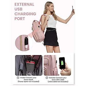 LOVEVOOK Laptop Backpack Women Teacher Backpack,15.6 Inch Laptop Bag with USB Port,Waterproof Daypack for Work Travel Pink