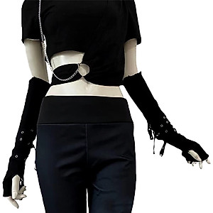 HeiBai Xiong Punk Arm Warmers For Women Goth Fingerless Grunge Gloves Arm Sleeves Y2K