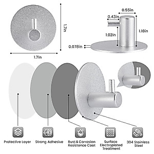 Anyffei 4Pack Adhesive Towel Hooks, Black and Silver Matte Towel Hooks Heavy Duty Waterproof Stainless Wall Hooks for Coat/Robe/Towels Stick on Bathroom/Kitchen