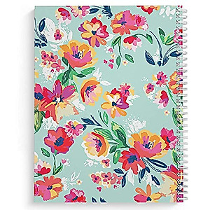 Softcover Festive Floral 8.5" x 11" Spiral Notebook/Journal, 120 College Ruled Pages, Durable Gloss Laminated Cover, White Wire-o Spiral. Made in the USA