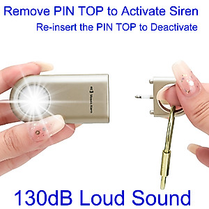 130dB Personal Safety Alarm Strobe Light. Loud Sound Keychain Siren with Carabiner for Women, School Children, Night Runners, Hiking. Bear Alarm Deterrent. SOS Emergency Self Defense Alerts. Gold