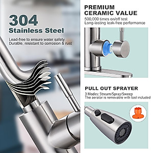 Kitchen Faucet and Water Filter Faucet Combo, WOWOW Stainless Steel Kitchen Sink Faucet with Drinking Water Faucet for Reverse Osmosis or Water Filtration System, Brushed Nickel