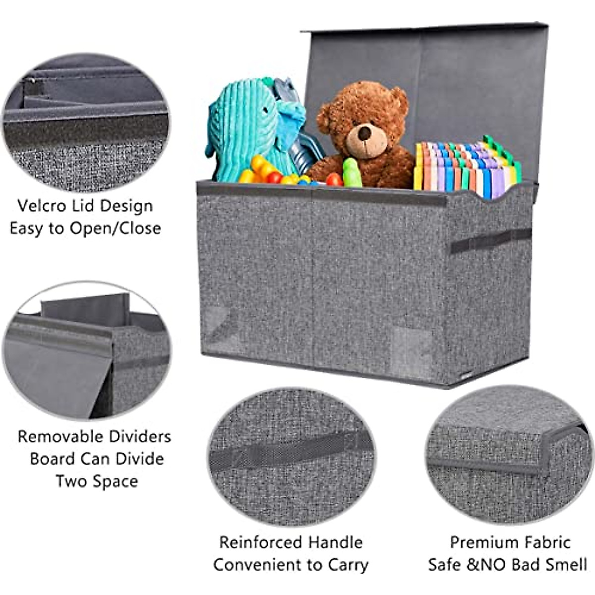 VICTOR'S Foldable Large Toy Chest with Flip-Top Lid, Decorative Holders Storage Boxes Container Bins with Durable Handles for Home Organization(C-TBX-DARK-GREY)