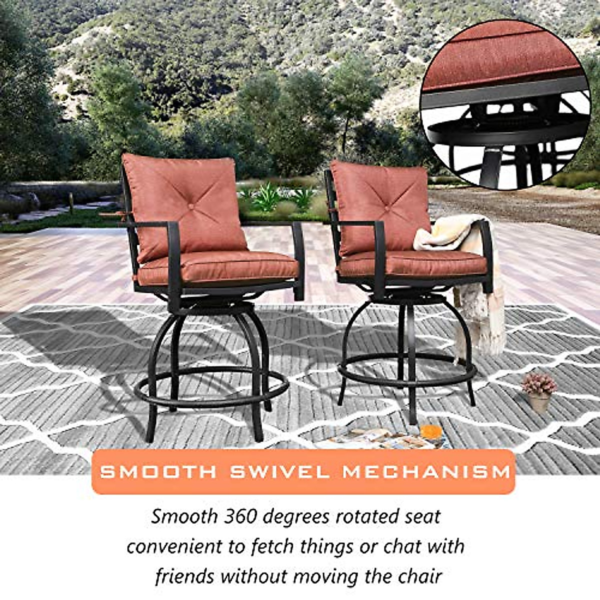 LOKATSE HOME Patio Stools Outdoor Swivel Bar Height Chairs Set of 2, Set, Red