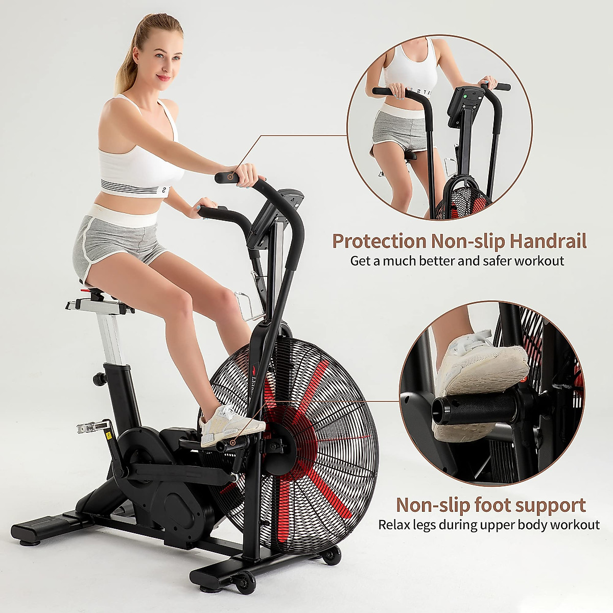 leikefitness Fan Exercise Bike Upright AirBike Indoor Cycling Stationary Bicycle with Unlimited Air Resistance System,Heart Rate Compatibility and Tablet Holder for Home Cardio Workout