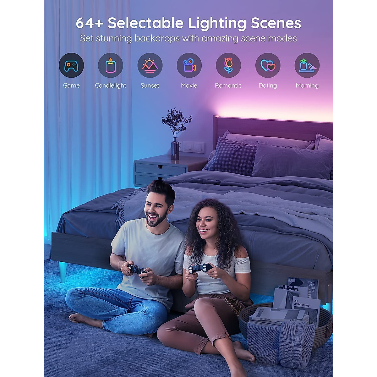 Govee LED Strip Lights 100ft, LED Lights for Bedroom, WiFi RGB LED Lights Work with Alexa and Google Assistant, 64 Modes and Music Sync, Strip Lights for Indoor, Party, Decoration, 2 Rolls of 50ft