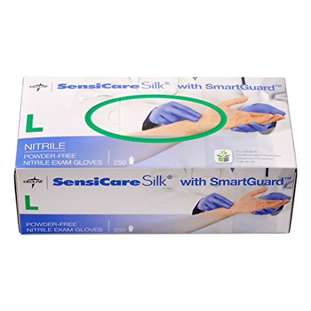Medline MDS2586H SensiCare Silk Nitrile Exam Gloves, Disposable Gloves with Smartguard Film, Large, Blue (Pack of 250)