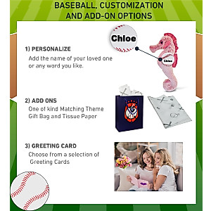 DolliBu Seahorse Stuffed Animal with Baseball Plush - Soft Huggable Seahorse, Adorable Playtime Plush Toy, Super Soft Plush Doll Animal Toy for Kids and Adults - 15 Inch