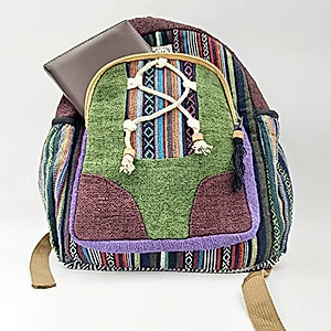 Fwosi Laptop Backpacks - Unisex Hemp Hippie Bookbag for College, Hiking & Travel - Lightweight, 3 Compartments for Books, Purse, Wallet - Crafts from Nepal