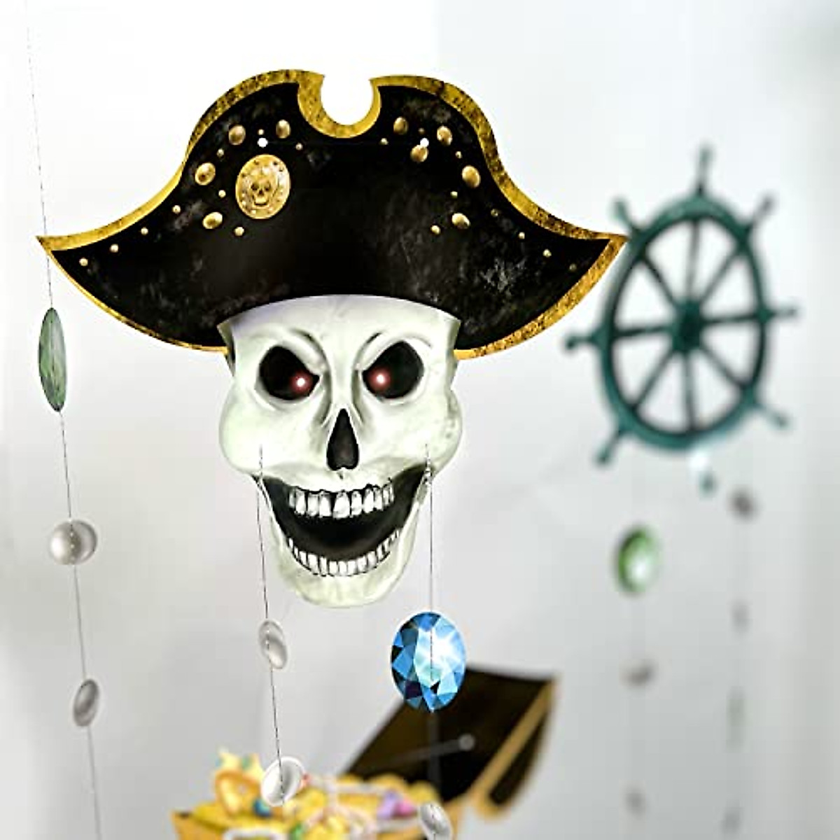 6 Strings Skull Pirate Garlands for Halloween Party Decorations Treasure Box Hanging Decoration Men Skeleton Pirate Streamer Banner Backdrop for Adult and Kids Cosplay Costume Birthday Party Supplies