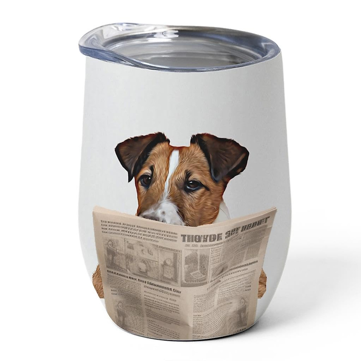 Tricolor Smooth Fox Terrier Reading Newspaper Tumbler 12oz Stainless Steel Vacuum Insulated Wine Cup With Lid - Gifts for Dog Lovers