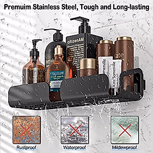 Bathroom Shower Organizer, YASONIC 3-Pack Strong Adhesive Shower Caddy with Soap Holder and 8 Hooks, No Drilling Wall Mounted Rustproof Stainless Steel Shower Shelf, for Inside Shower, Bathroom, Black