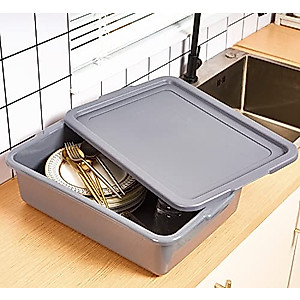 Plastic Commercial Bus Box/Utility Box 13L with lid, Grey Wash Basin Tote Box, Lidded Food Service Bus Tub, 3-Pack