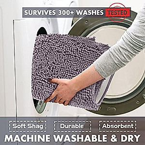 LuxUrux Bathroom Rugs 2 Piece Set–Extra-Soft Plush Bath mat Shower Bathroom Rugs,1'' Chenille Microfiber Material, Super Absorbent (X-Large Set, Mauve)