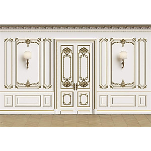 Leyiyi 7x5ft Vintage Room Inside Backdrop European Frame Decor French Door Modern Castle House Cementery Wall Empty Building Photo Background Cowboy Kids Birthday Portrait Studio Prop Vinyl Wallpaper