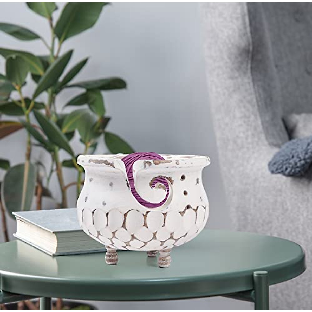 Knitting and Crochet,Knitting Bowl in Wood White 6x5 inch,Yarn for Knitting,Crochet Accessories,Crochet Bowl for Yarn,Yarn Bowl,Knitting Yarn,Yarn Storage,Yarn Bowl for Knitting