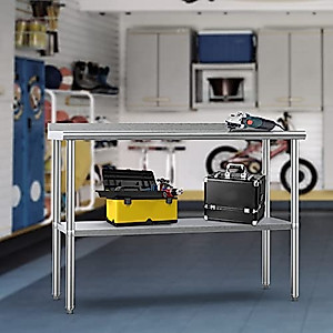 ROVSUN 72'' x 24'' Stainless Steel Table for Prep & Work,Commercial Worktables & Workstations,Heavy Dut Metal Table with Adjustable UnderShelf & Backsplash for Kitchen, Restaurant,Home,Hotel