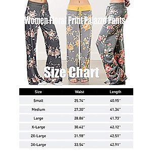 iChunhua Women's Comfy Stretch Floral Print Drawstring Palazzo Wide Leg Lounge Pants(S,Yellow)