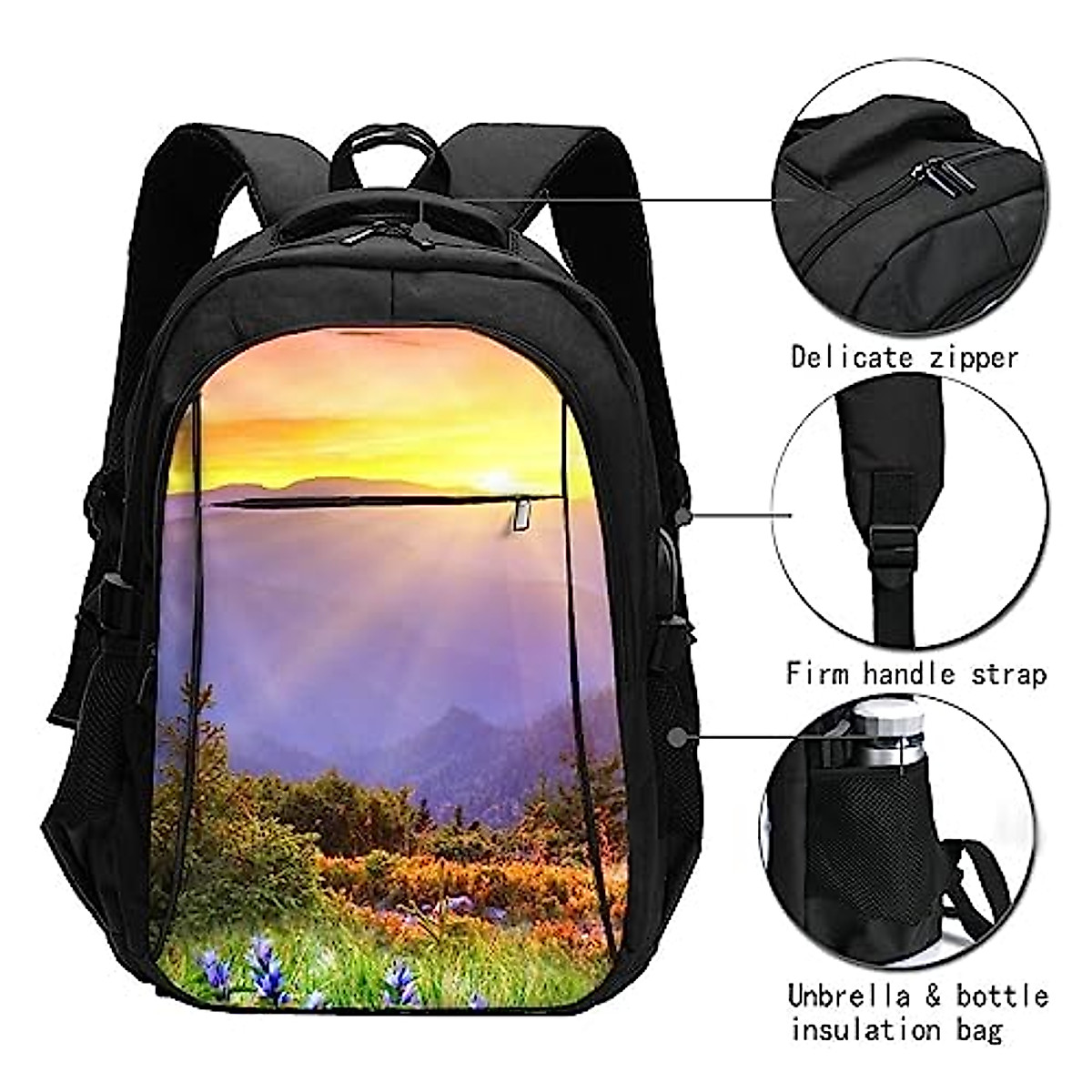 BAFAFA Rocky Mountain Sunset Sunshine Printed Backpack Laptop Bookbag With USB Charger Daypack For Travel Business