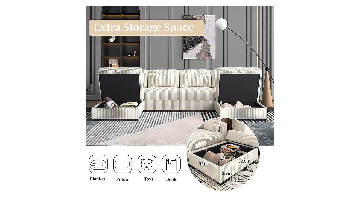 Nynsley 130 Inch Sectional Couches for Living Room,6 Seater Lounge Sofa ...