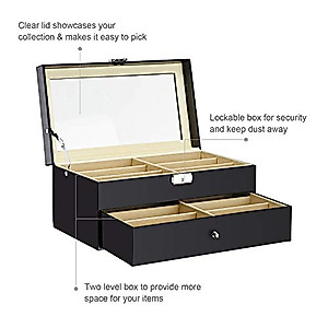 CO-Z Sunglasses Organizer for Women Men, Multiple Eyeglasses Eyewear Display Case, Leather Multi Sunglasses Jewelry Collection Holder with Drawer, Sunglass Glasses Storage Box with 12 Compartments