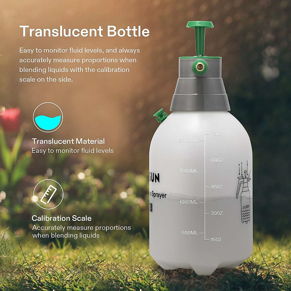 VIVOSUN 0.5Gal Handheld Garden Sprayer, 2L Pump Sprayer, 68 Oz Water Spray Bottle with Safety Valve, Adjustable Nozzle, Extended Spray Rod & Additional Seals, Ideal for Watering, Fertilizing, Cleaning