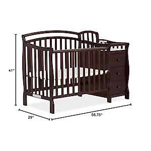 Dream On Me Casco 3-In-1 Mini Crib And Changing Table In Espresso, Convertible Crib, Made Of Pinewood, Three Position Adjustable Mattress Height Settings
