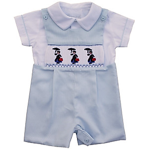 Little Boys Hand Smocked Mary Poppins Shortall John John with Shirt Blue