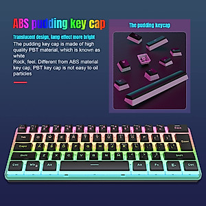 Snpurdiri 60% Wired Gaming Keyboard, Pudding Keycaps with Translucent Layer,RGB Ultra-Compact Mini Keyboard, Waterproof Small 61 Keys Keyboard for Office/Gaming(Black)