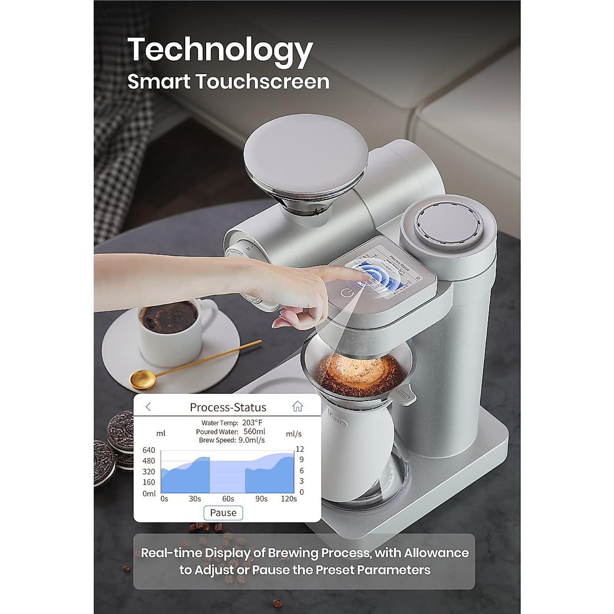 Gevi Professional Barista Coffee Machine | Smart Pour-over Drip Coffee Maker | Programmable Brew & Spin Speed | 51 Precise Grind Settings | Custom Recipes | Fast Heating Brewer for Home and Commercial