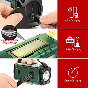 10000mAh Emergency Radio, Solar Charging, Hand Crank, NOAA Weather Alert Radio & Power Bank, SOS, AM/FM/WB & LED Flashlight for Emergency Kit, Type-C Charge, Reading Lamp,Headphone Jack