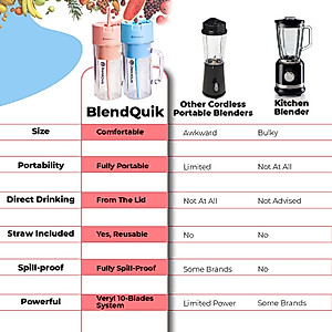 BlendQuik Personal Portable Blender for Smoothies & Shakes, Leakproof & Stylish Design Rechargeable Portable Smoothie Blender On The Go, Mason Jar Blender with 10-Blade Blending System 14oz, Purple