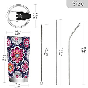 sanluoli Grayish-pink Colored Flowers Stainless Steel drinking cups with Straw Leak Resistant Flip coffee travel mug 20oz for outdoor simply insulated tumbler 20 OZ