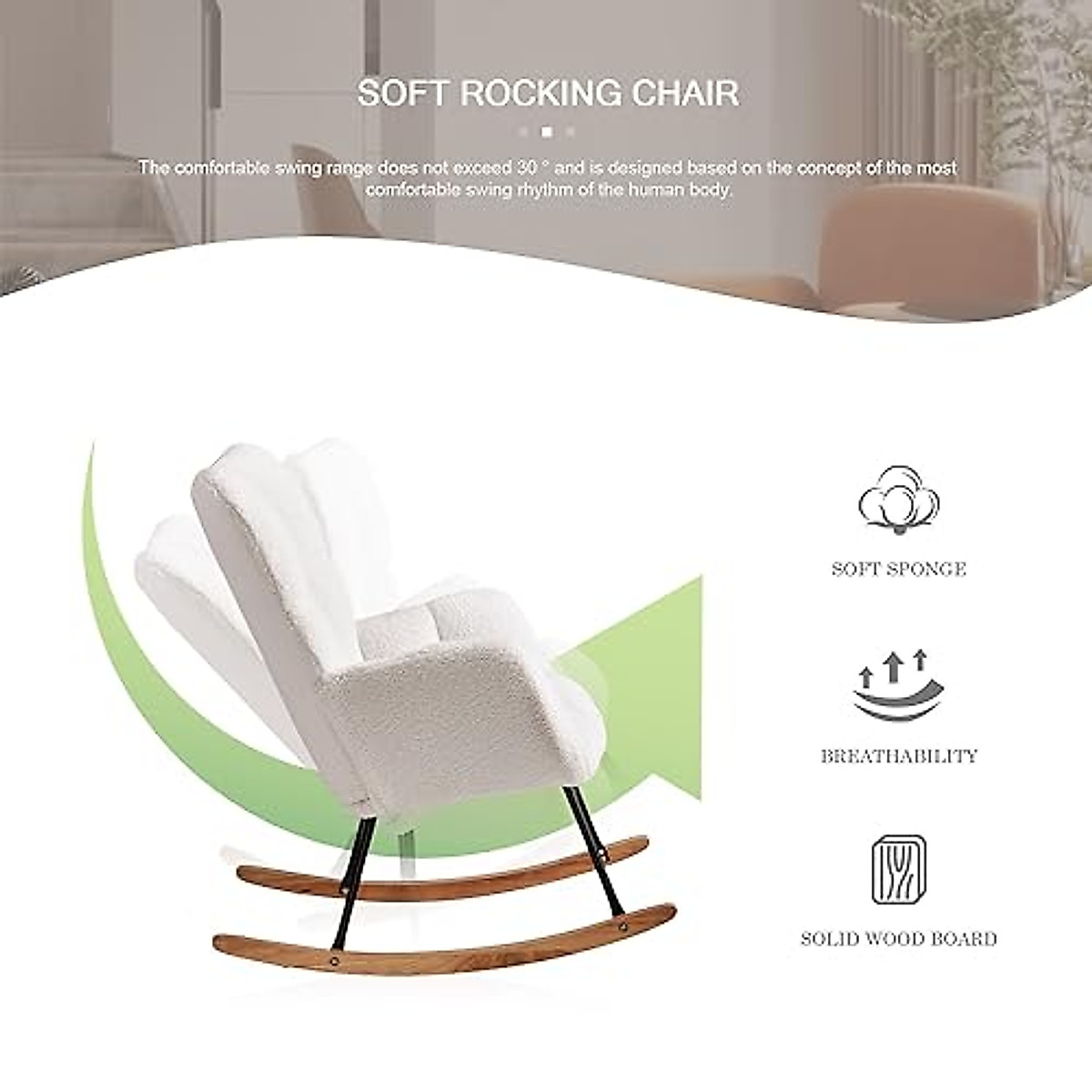 Virabit Small Rocking Chair Nursery, Upholstered Glider Rocker Rocking Armchair for Baby Nursery, Comfy Accent Chair for Nursery, Living Room, Bedroom (Beige)