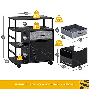 HOMOOI 2-Drawer Lateral File Cabinet, Mobile Large Printer Stand with Open Shelves, Home Office Filing Cabinet for Hanging A4/Letter Size File Folders, Black, Wood and Metal