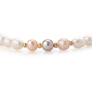 Gem Stone King Multicolor Cultured Freshwater Pearl Box Chain Yellow Gold Plated Bracelet For Women with Slider Clasp Fully Adjustable Up to 9 Inch